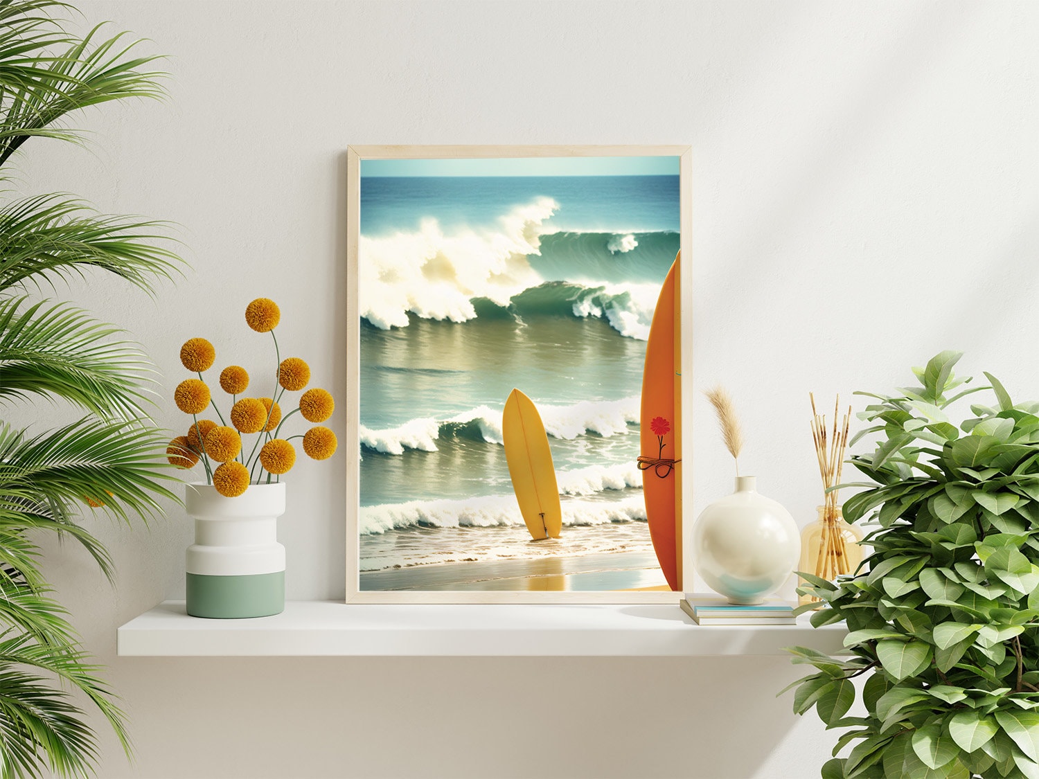 Serene Beach Scene Print Coastal Waves Wall Art Golden - Etsy