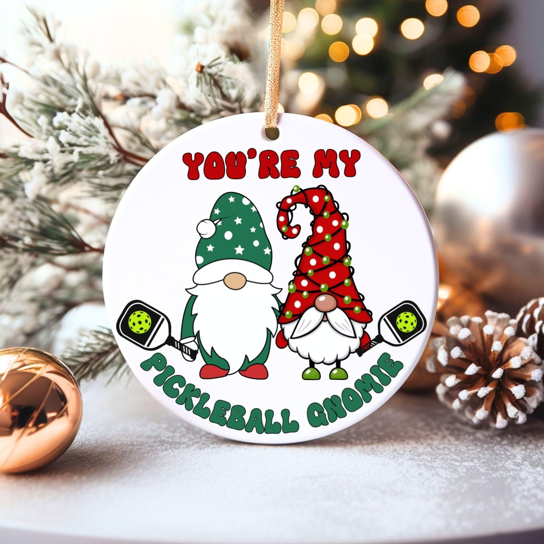 Pickleball Ornament, Cute Gnome Ceramic Ornament, Funny Pickle Ball ...