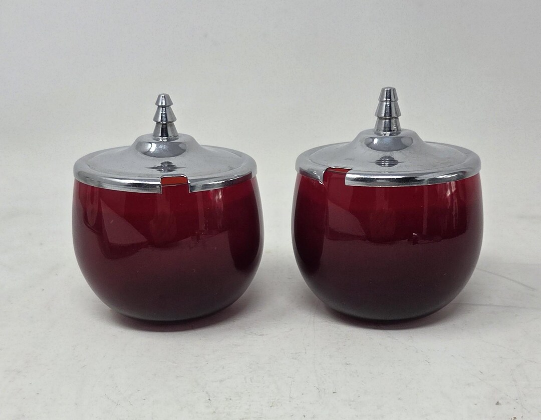 Vintage Ruby Red Condiment Jars Set | Mid-century Modern Mustard Jam ...