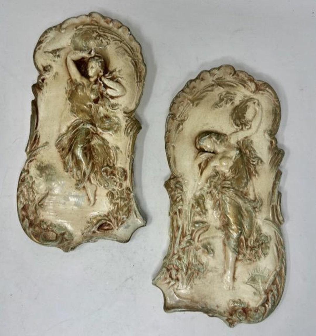 Pair of Vintage Chalkware Art Nouveau Lady Art Decor Goddess Plaques - Etsy