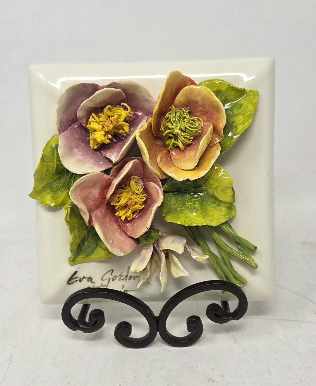 Vintage Eva Gordan for Bellagio Wall Accent Dimensional Pottery Flowers ...