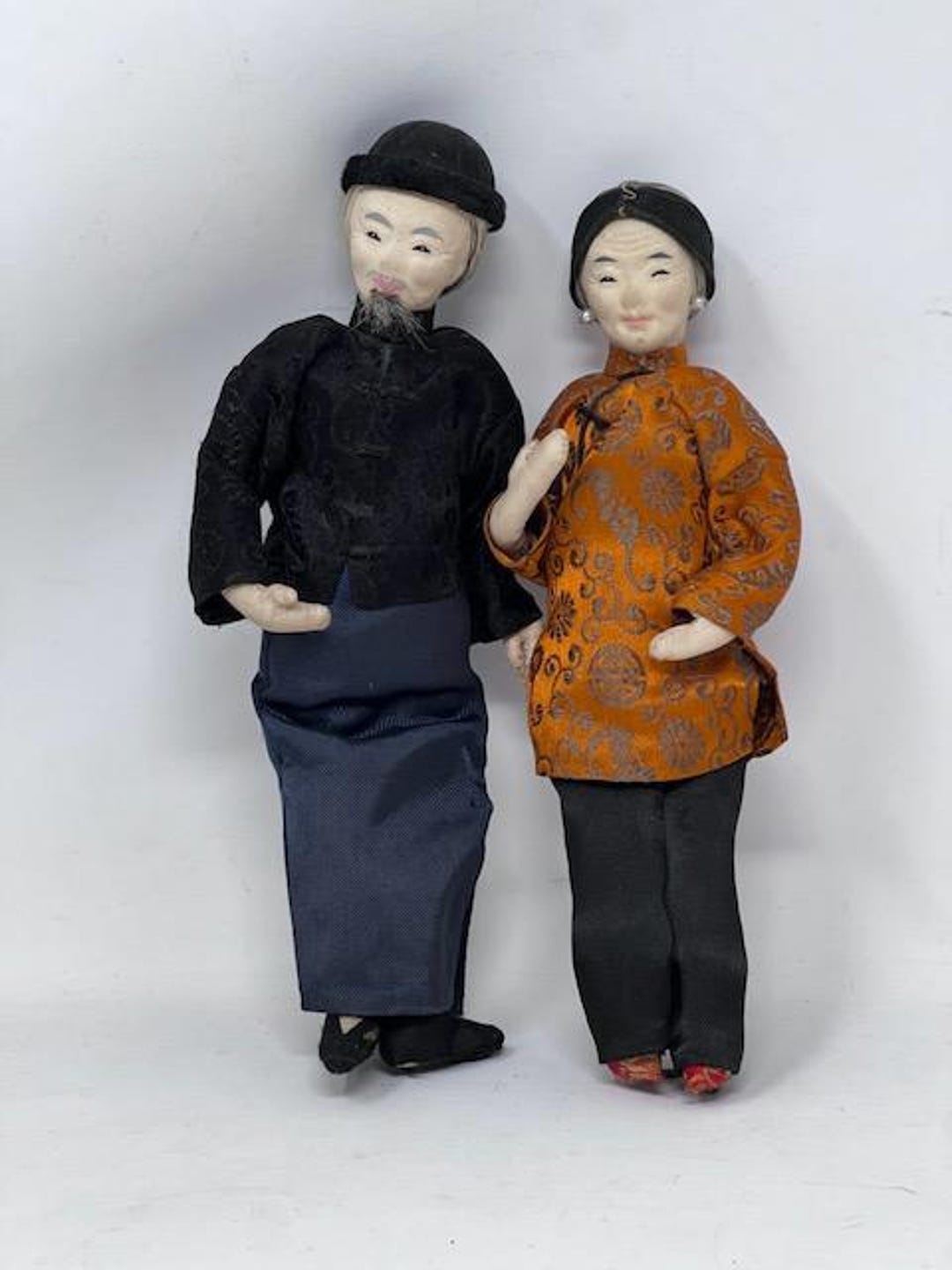 Pair of Vintage Silk Hand Painted Asian Chinese Dolls With Real Hair - Etsy