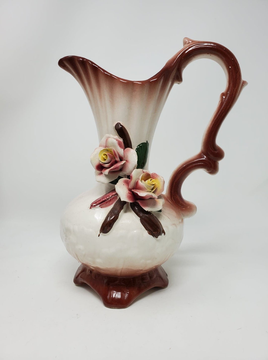 Antique Porcelain Capodimonte Ewer Water Pitcher Applied Flowers - Etsy