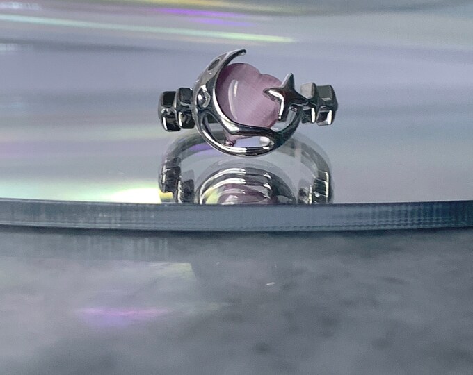 Y2K Grunge Ring, Cat's Eye Moon Star Heart Ring, Punk Y2k Jewelry ...