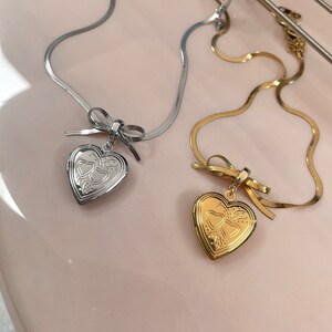 Coquette Bow Heart Locket Necklace Y2k Bow Choker Fairy Grunge Tarnish ...