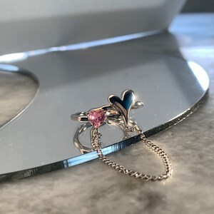 Y2K Grunge Rings Nana Anime Chained Pink Heart Ring 2000s - Etsy