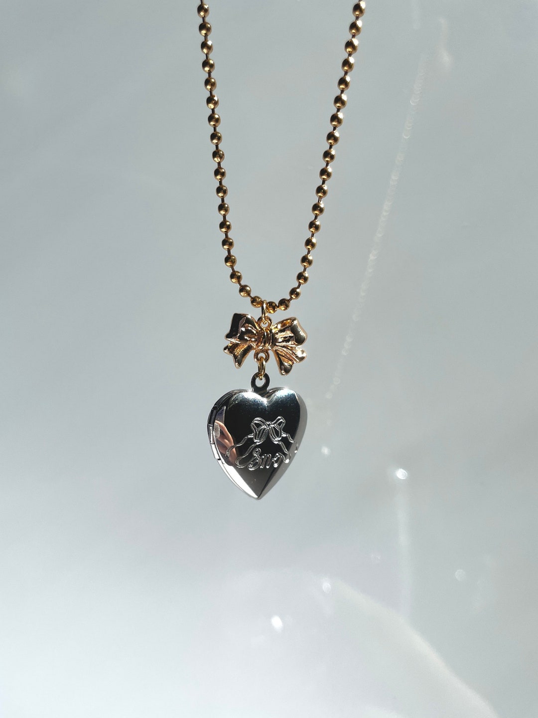 Coquette Bow Heart Locket Necklace Y2k Bow Choker Fairy Grunge Ballet ...