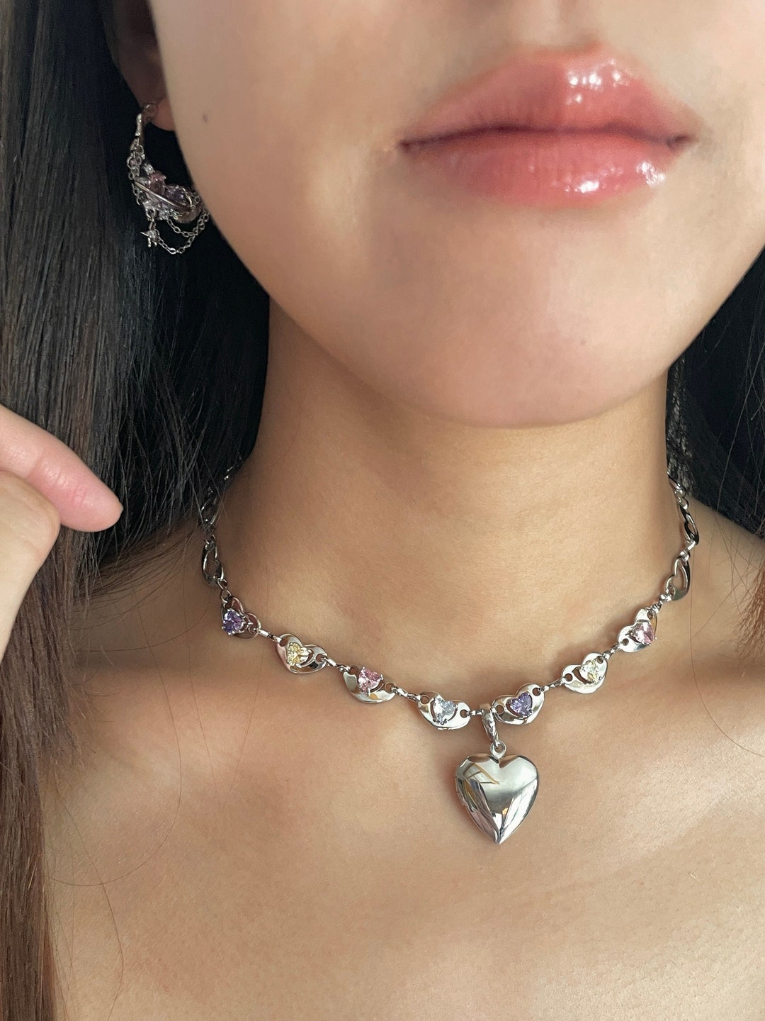 Y2k Locket Necklace Coquette Heart Link Choker Ballet Core Necklace ...