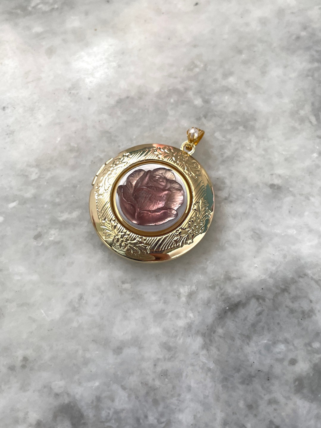 Cottagecore Vintage Coquette Locket Translucent Rose Round Locket Charm ...