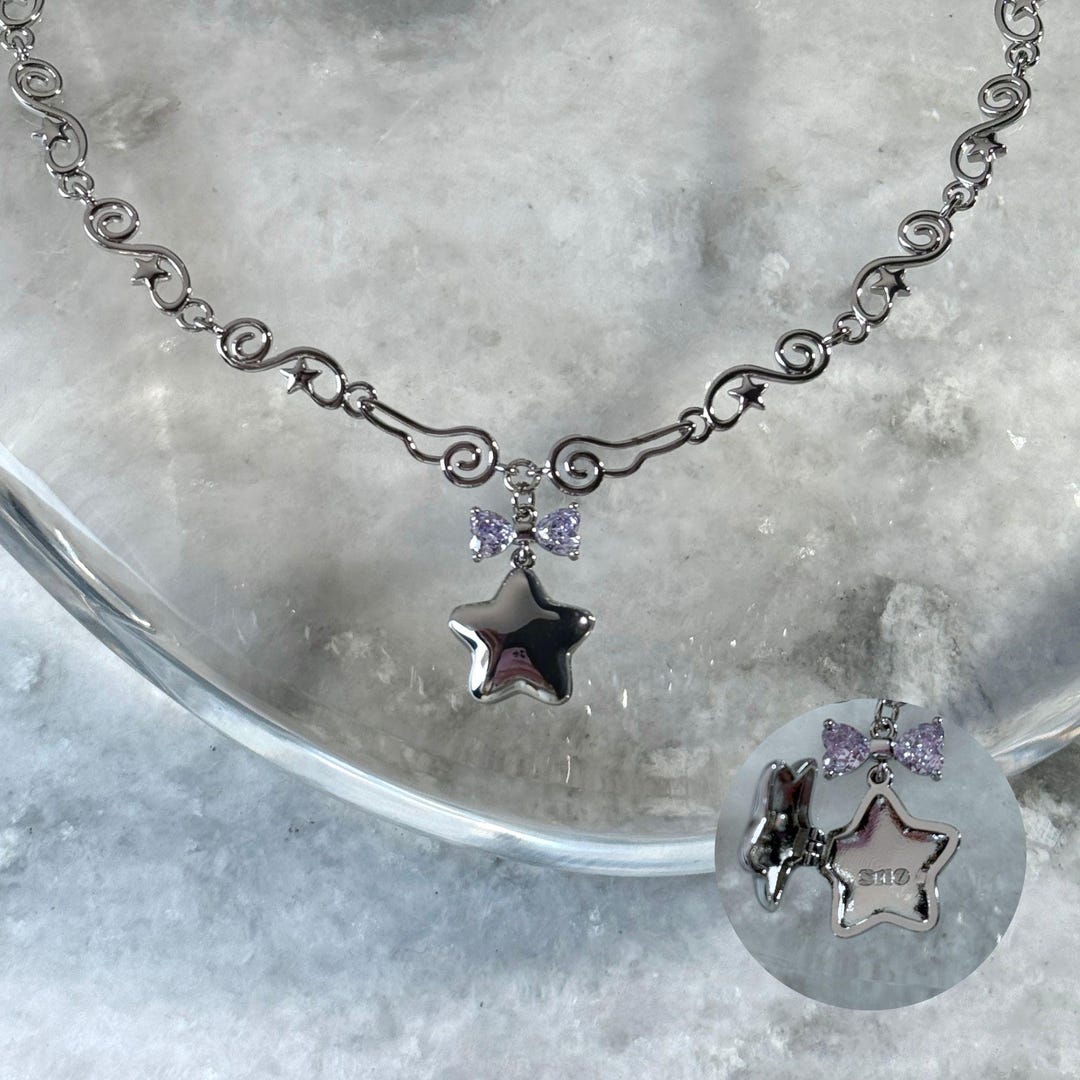 Y2k Star Locket Necklace Dreamcore Shoujo Coquette Bow Necklace Choker ...