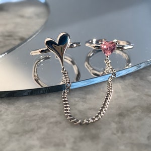 Y2K Grunge Rings Nana Anime Chained Pink Heart Ring 2000s - Etsy