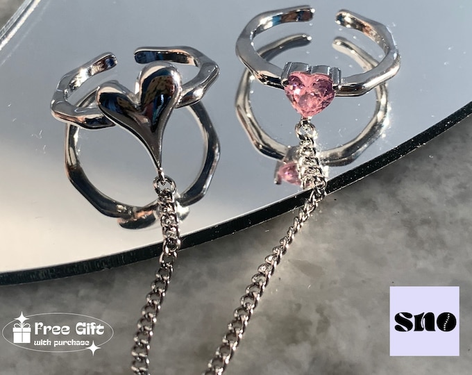 Y2K Grunge Rings, Nana Anime Chained Pink Heart Ring, 2000s Grunge Ring ...