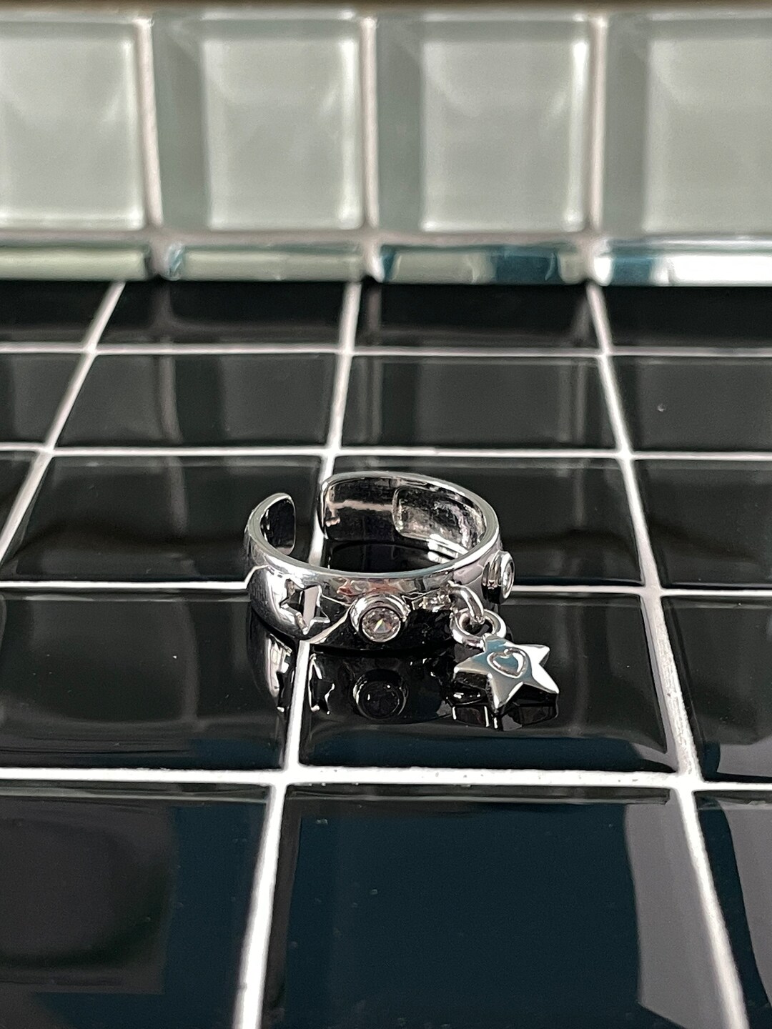 Y2K Grunge Star Charm Ring Chunky Ring Chained Ring Nana Anime 2000s ...