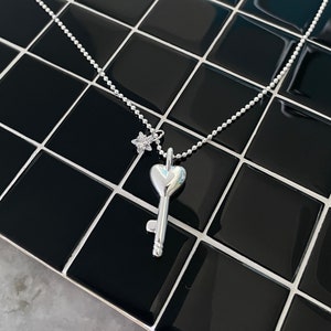 Y2k Grunge Necklace Heart Key Necklace 925 Sterling Silver Acubi ...
