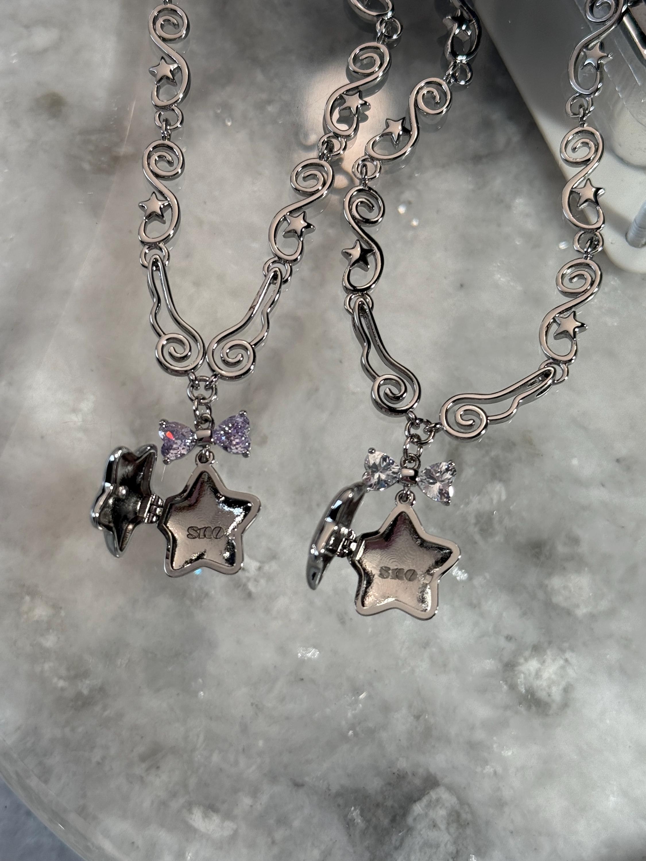 Y2k Star Locket Necklace Dreamcore Shoujo Coquette Bow Necklace Choker ...