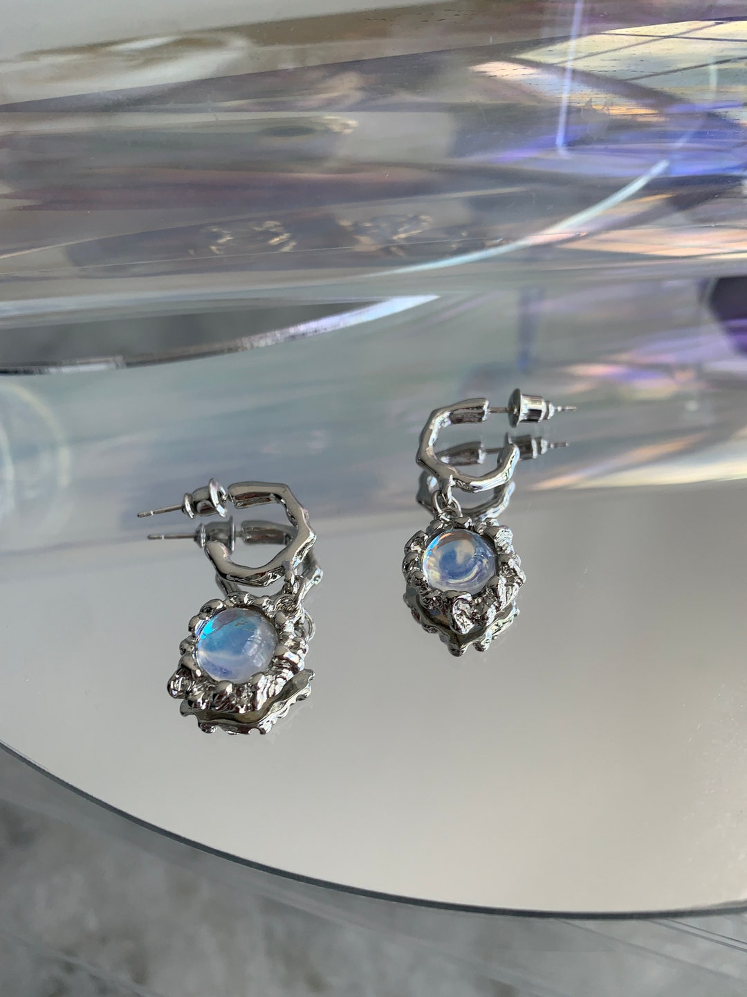 Y2K Grunge Moonstone Drop Earring, Nana Punk Earrings, Goth Hoop ...