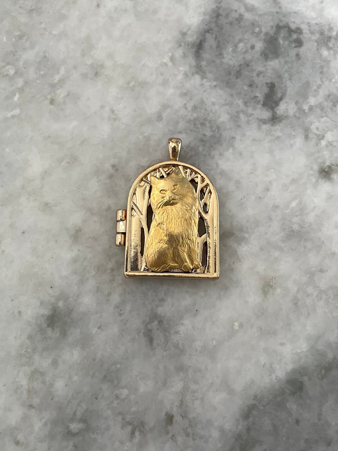 Vintage Cat Locket Pendant Animal Locket Pet Keepsake Large Locket ...