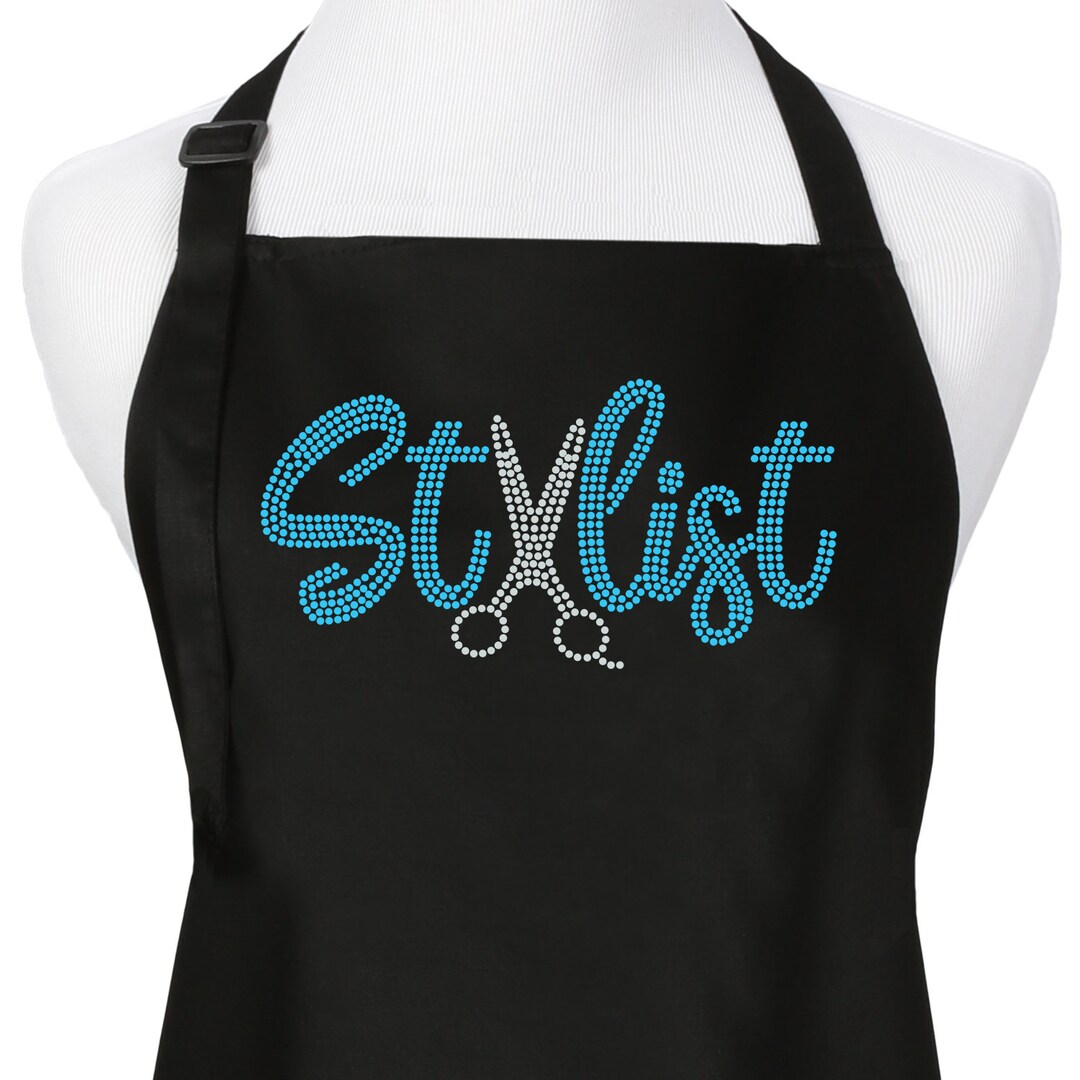 Hair Stylist Salon Apron with Teal Rhinestones Design for Hair Cutting ...
