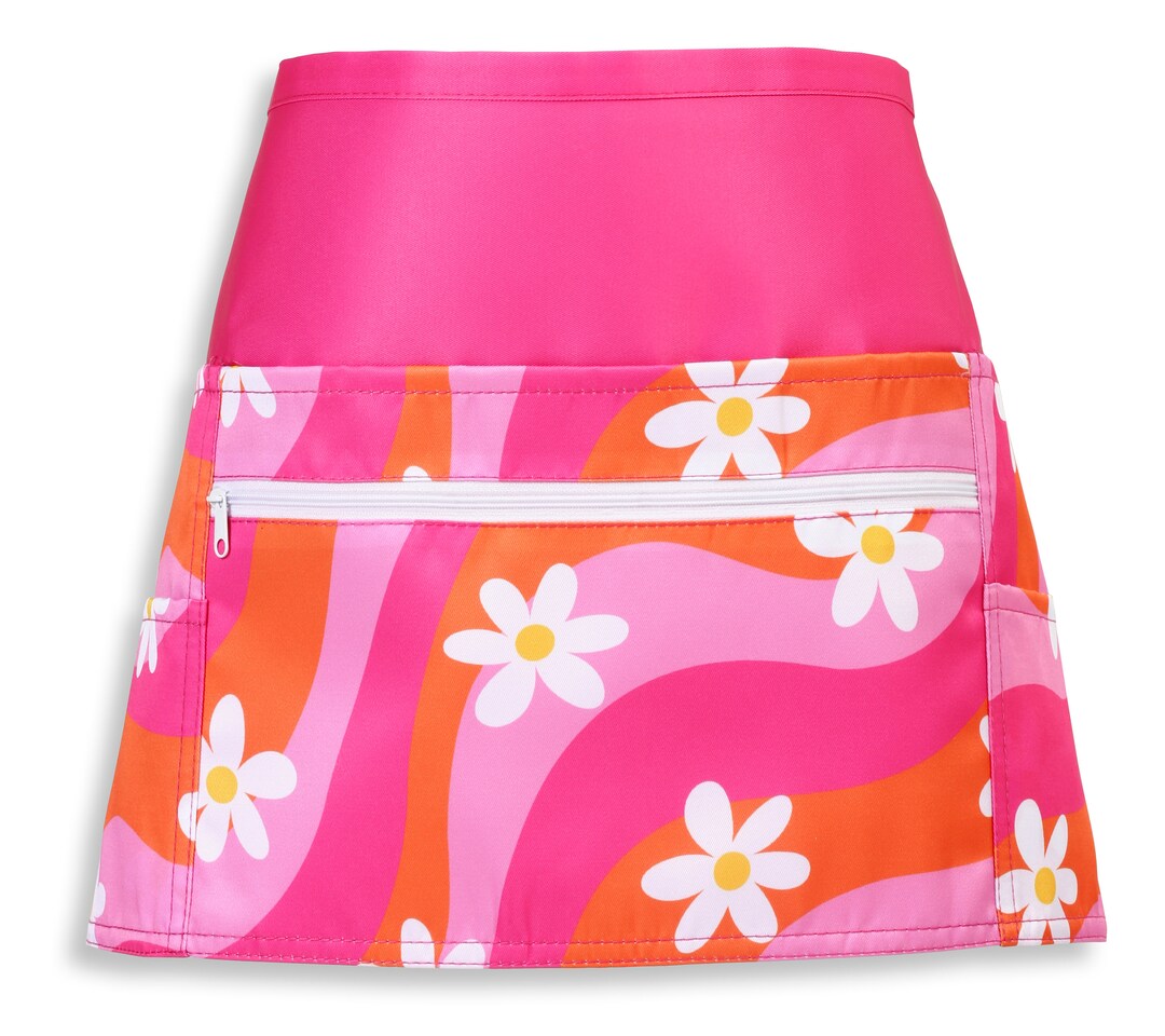 Pink Retro Apron With Zipper Pocket Flower Apron for Server Apron ...