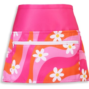 Pink Retro Apron With Zipper Pocket Flower Apron for Server Apron ...
