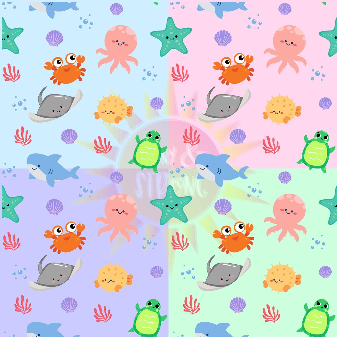 Ocean Animal Seamless Pattern Ocean Turtle Pattern Kid's Birthday ...