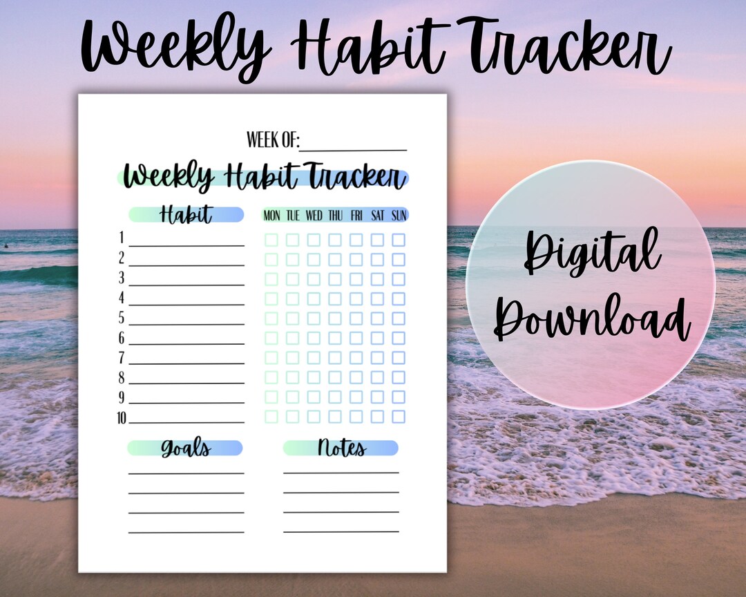 Weekly Habit Tracker Printable Goal Setting Weekly Tracking Log Digital ...