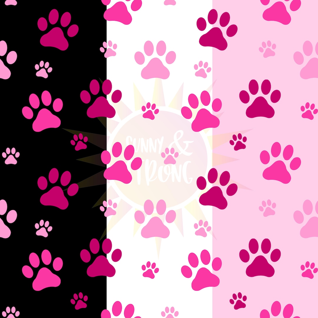 Pink Pawprint Printable Paper Paw Print Digital Paper Pack Dog Paw ...
