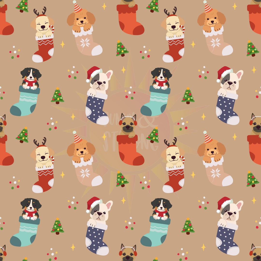 Christmas Dog Seamless File Holiday Dog Repeating Pattern Santa Hat ...