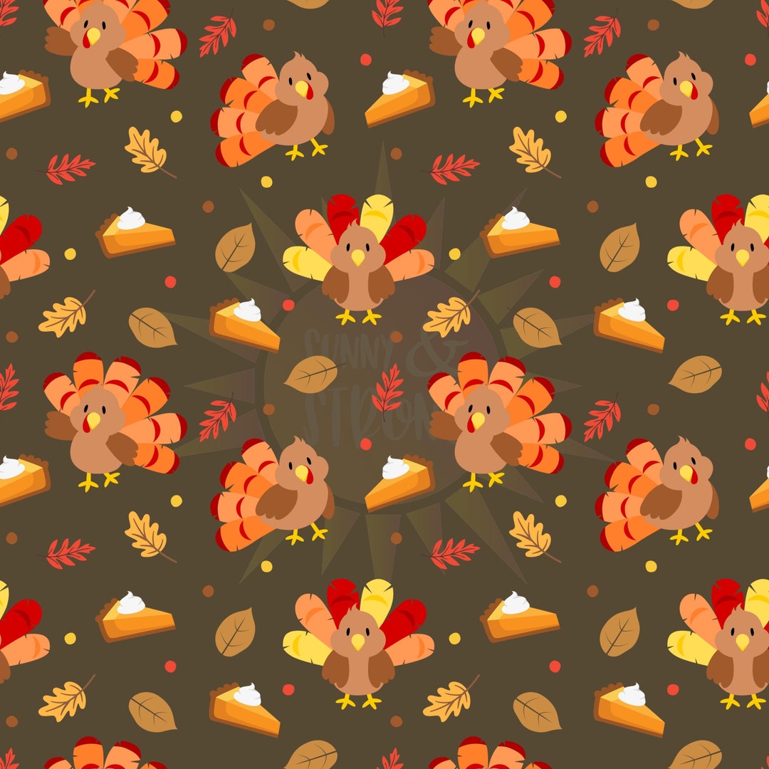 Thanksgiving Digital File Turkey Printable Pattern Leaves PNG File Cute ...