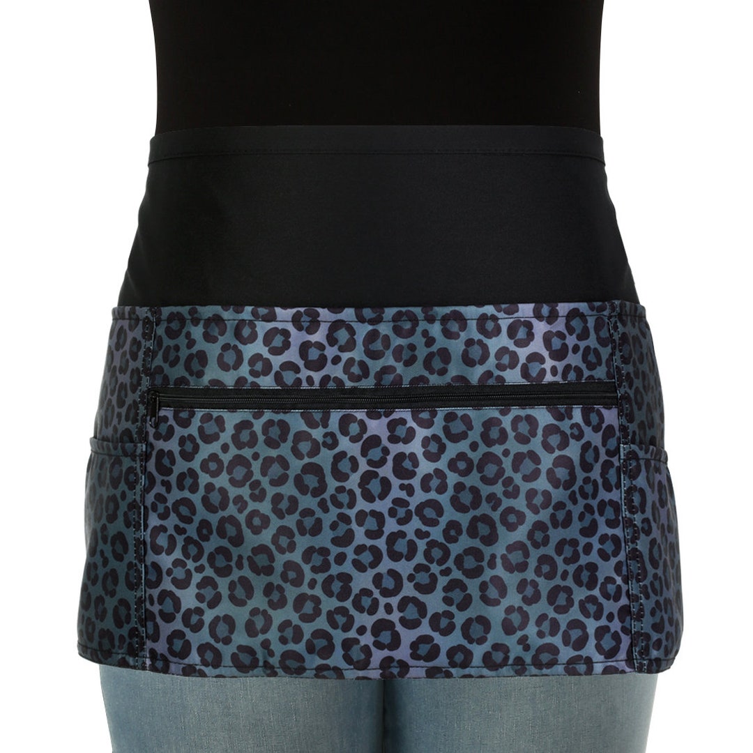 Black Leopard Waitress Apron With Pockets Short Server Apron With ...