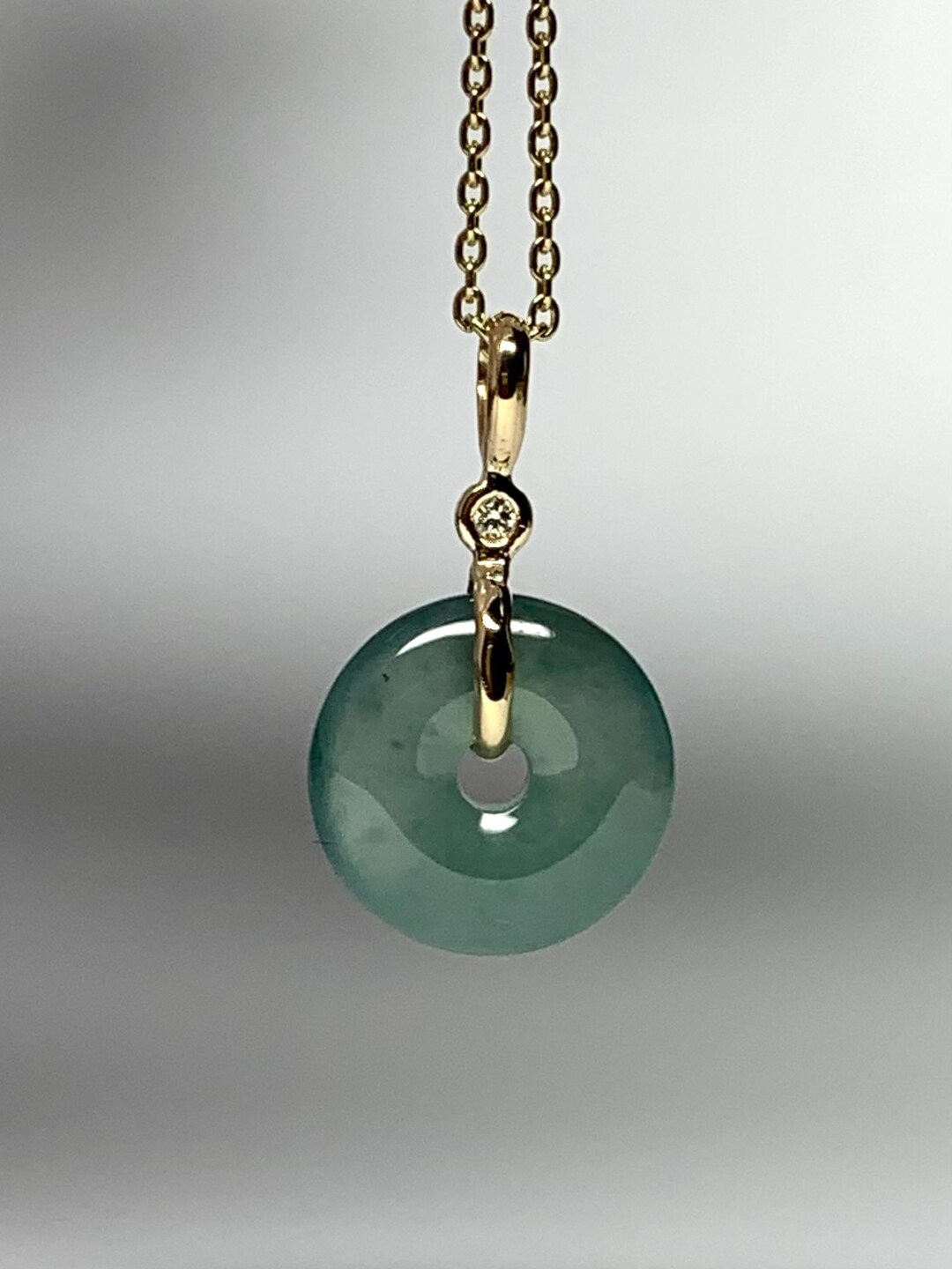 Mini 14k Solid Yellow Gold, Natural White Diamond, Green Jade Donut ...