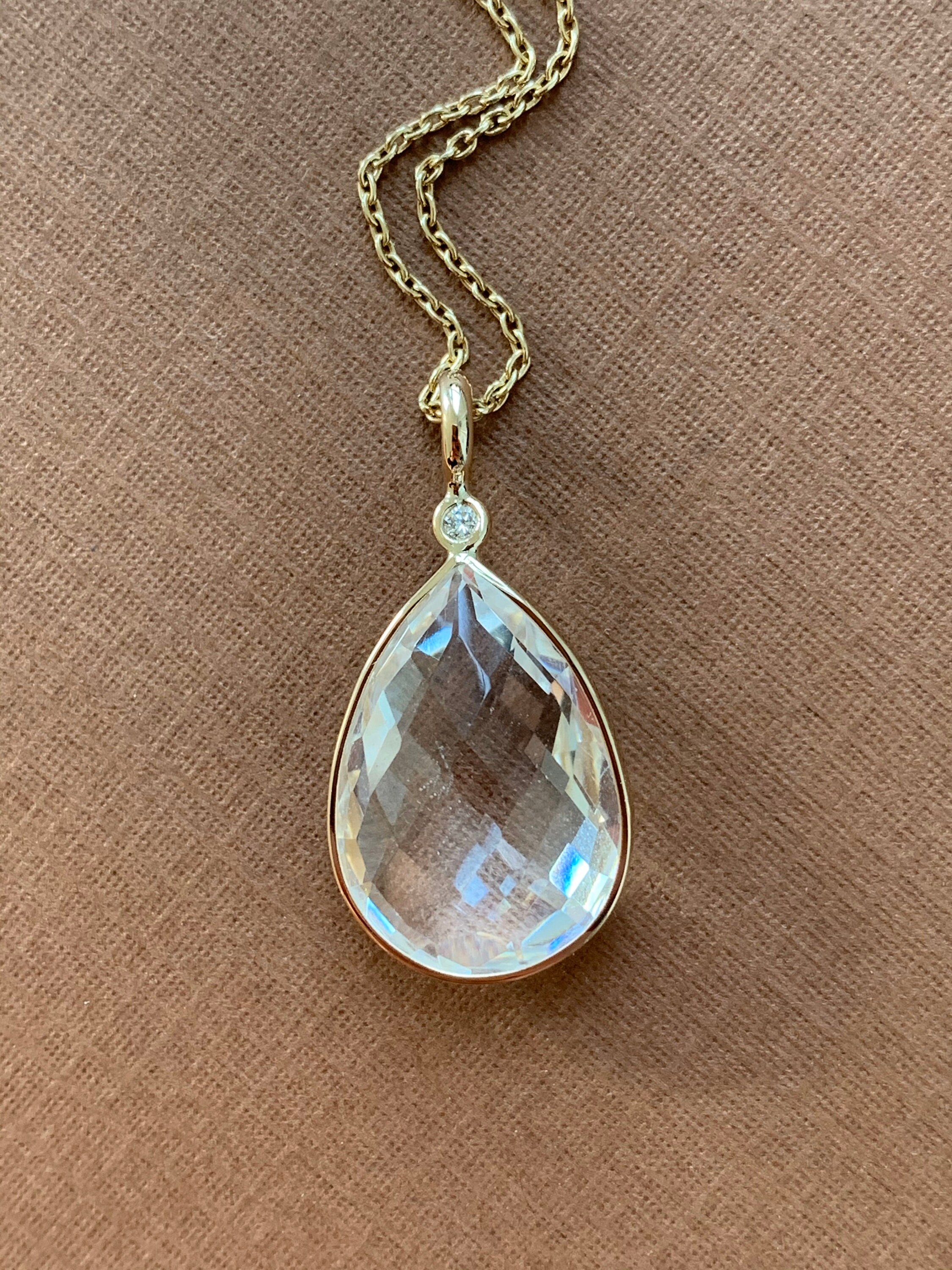 14k Solid Yellow Gold Natural Clear Quartz Natural White - Etsy