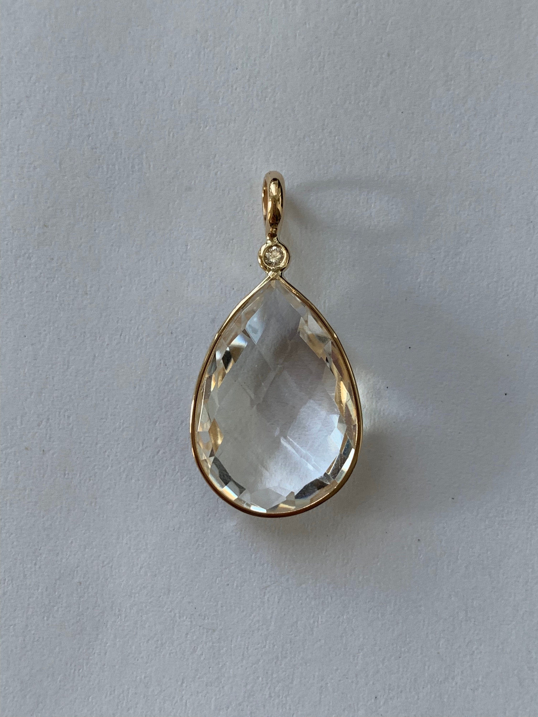 14k Solid Yellow Gold Natural Clear Quartz Natural White - Etsy