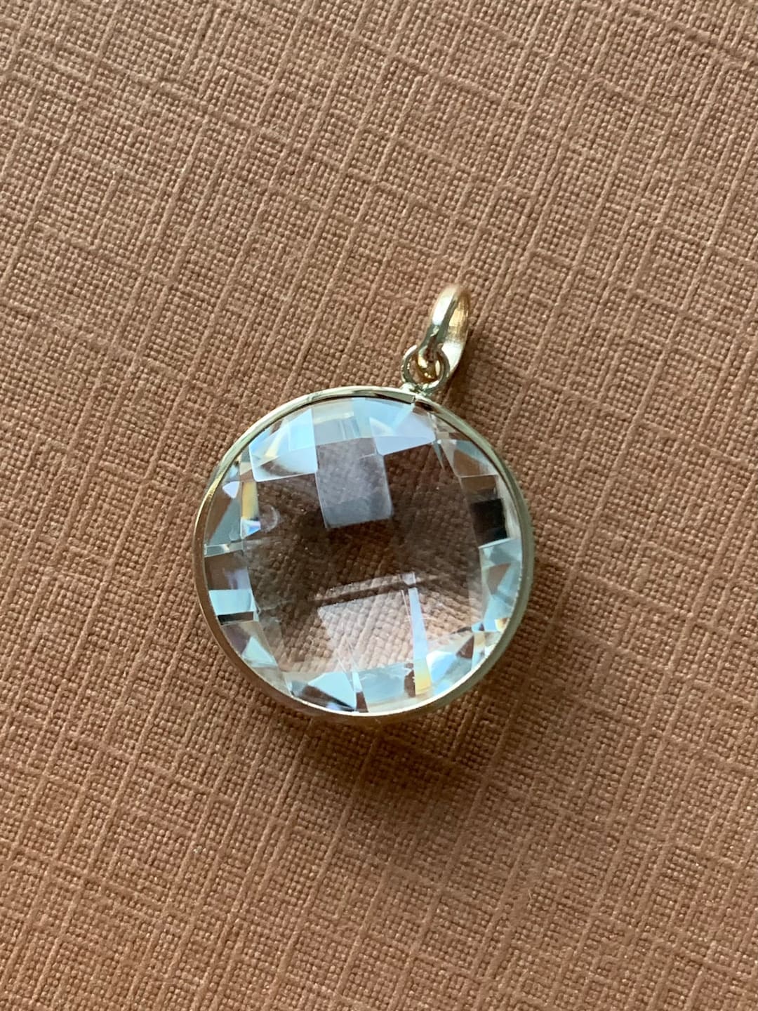 14k Solid Yellow Gold Clear Quartz Pendant, Double Sided Faceted ...