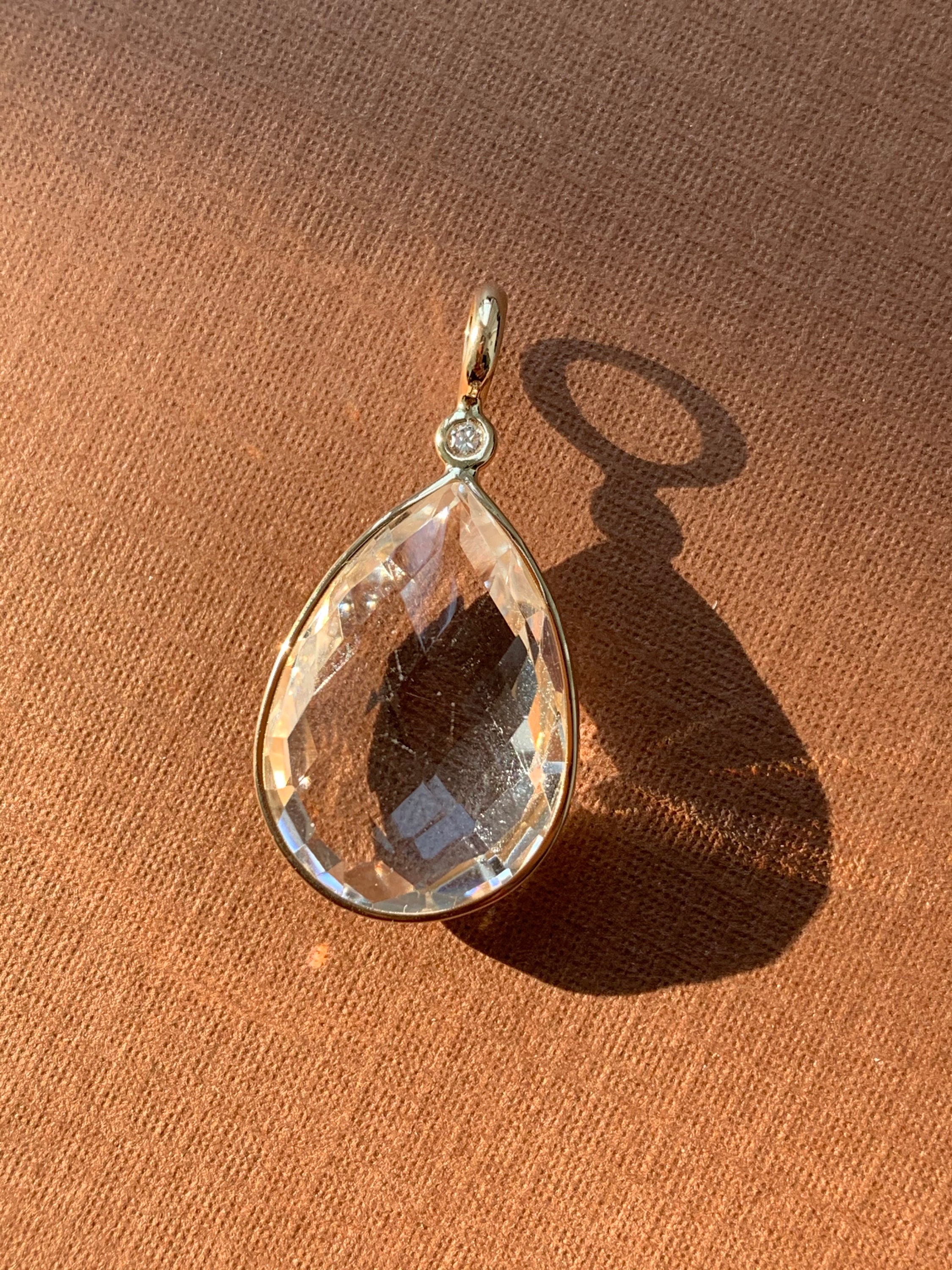 14k Solid Yellow Gold Natural Clear Quartz Natural White - Etsy