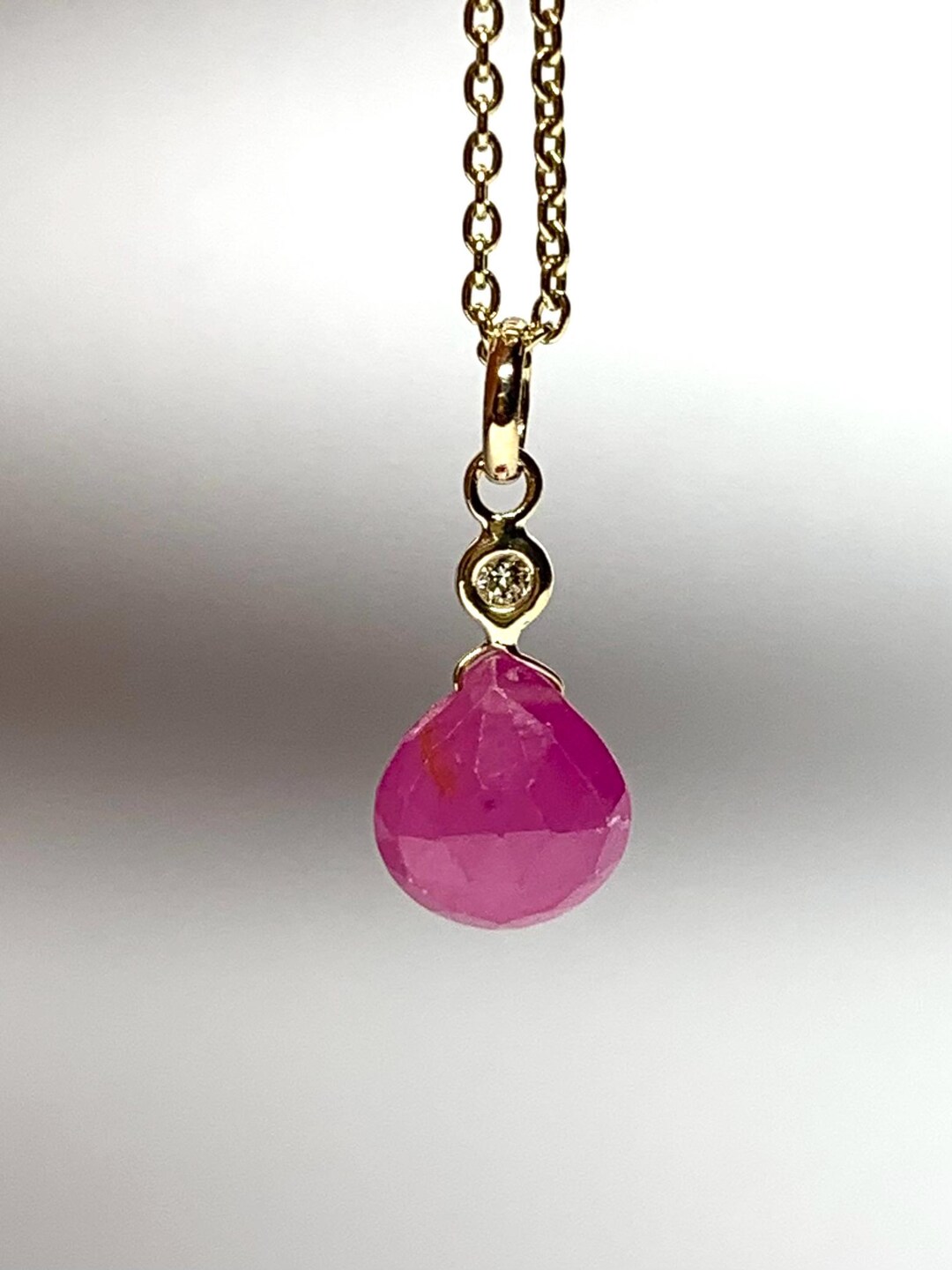 No Import Tariffs! Tiny 14k Solid Yellow Gold, Diamond, Pink Ruby ...