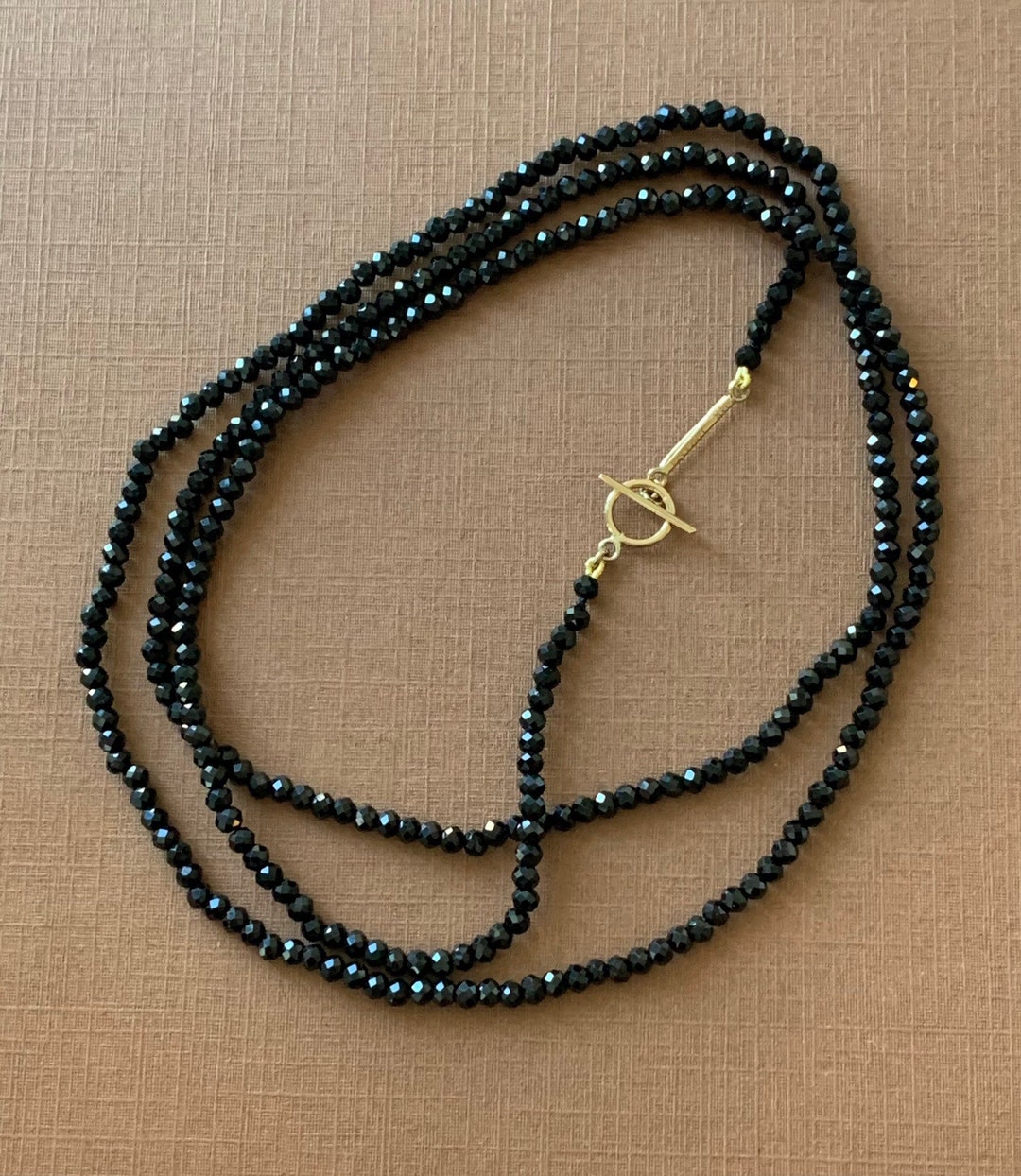 14k Solid Yellow Gold Toggle Clasp, Genuine Black Spinel Faceted 3mm ...