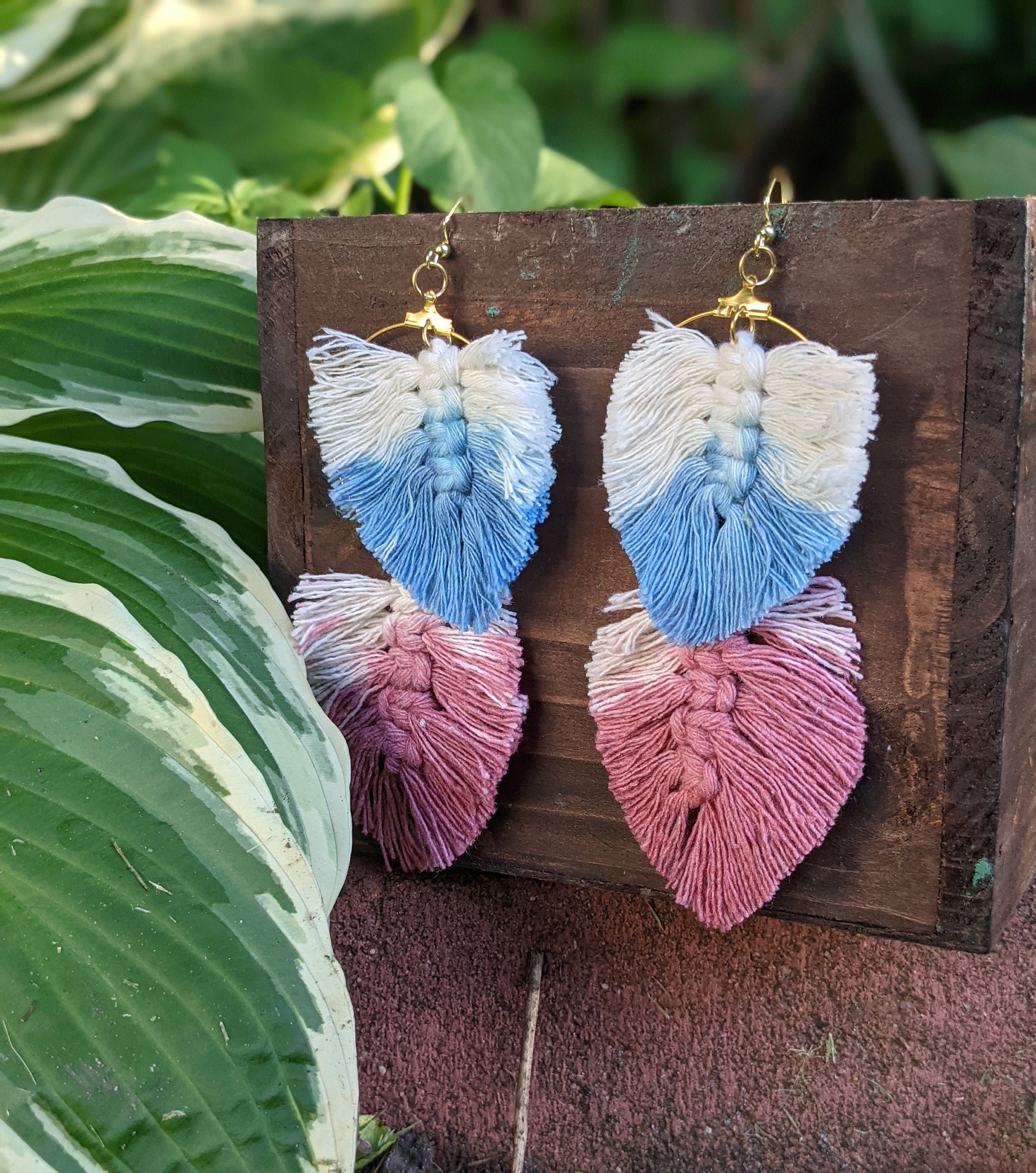 Macrame Leaf Earring Dip-dye Boho Earrings Boho Jewelry - Etsy UK