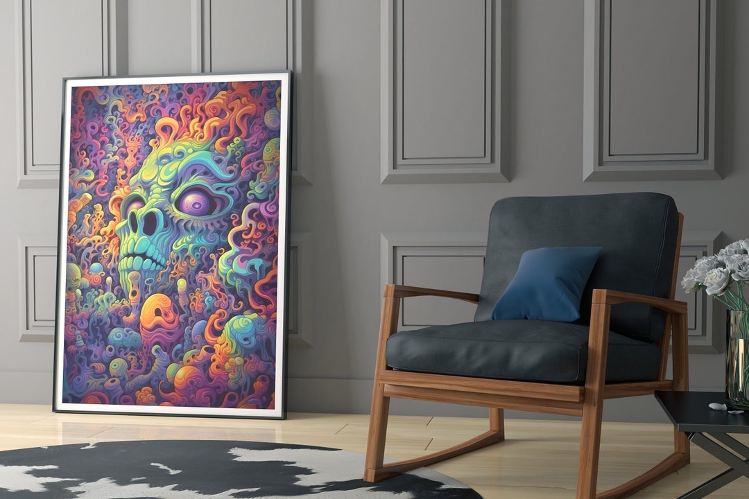 Acid Print Modern Wall Art Skull Poster Rainbow Acid House Print ...