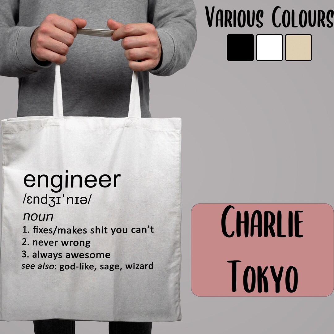 Engineer Funny Tote Bag Black White Beige Shopping Cotton Electrical ...