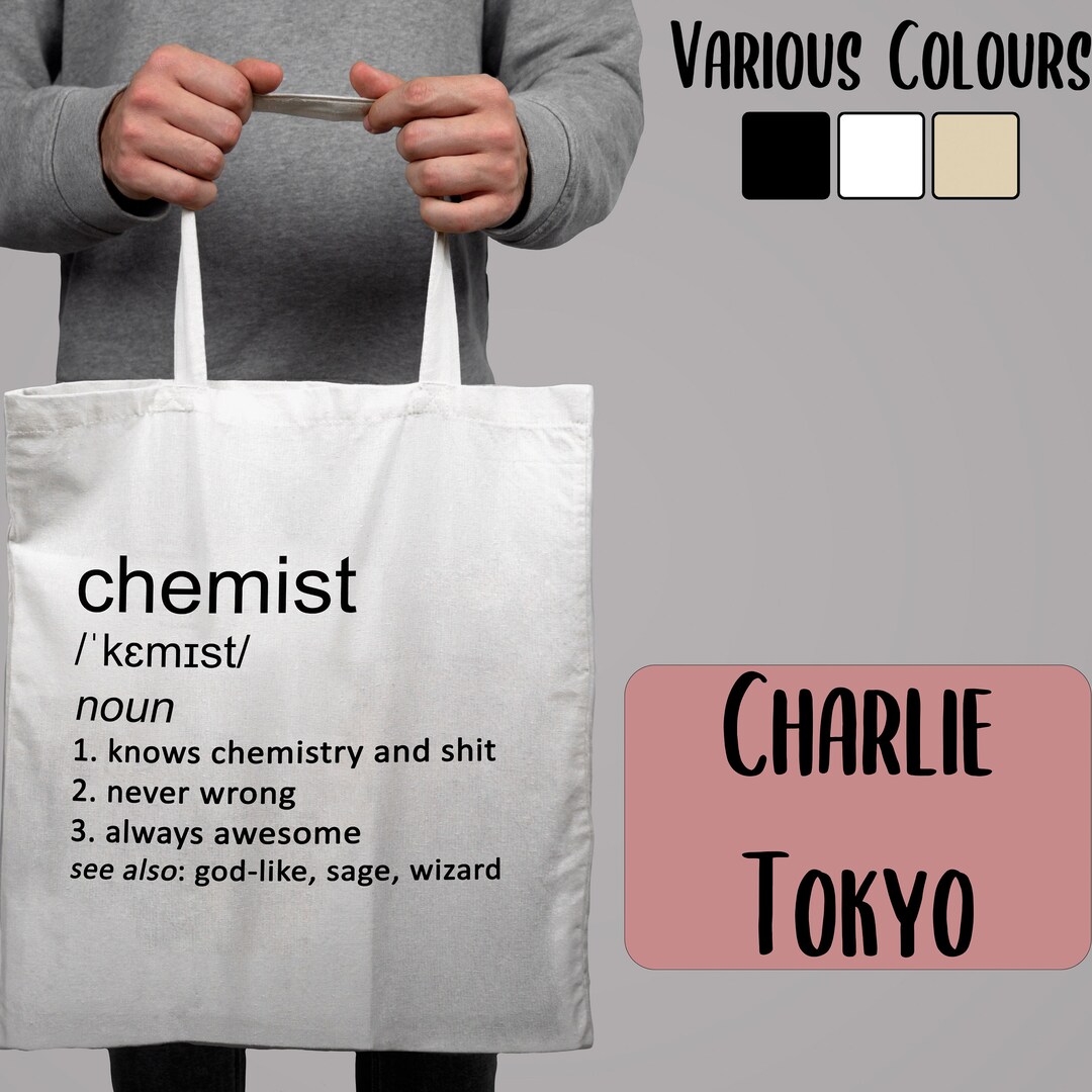 Chemist Funny Tote Bag Black White Beige Shopping Cotton Scientist ...