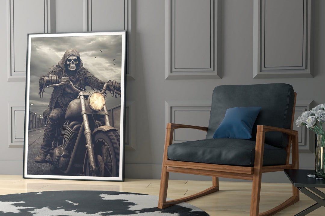 Motorbike Poster Grim Reaper Print Skeleton Wall Art Poster Grim Reaper ...