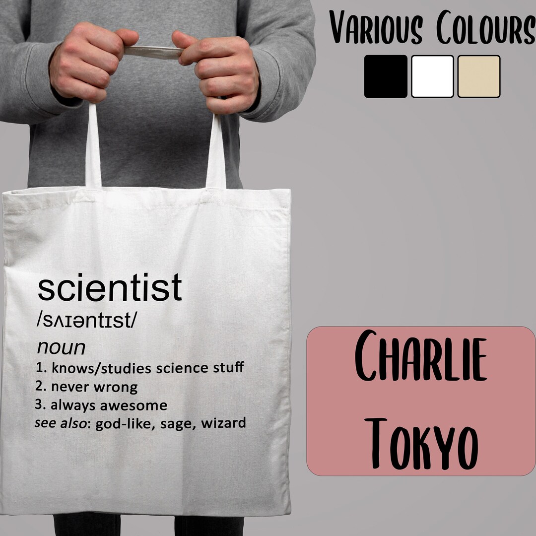 Scientist Funny Tote Bag Black White Beige Shopping Cotton Biology ...