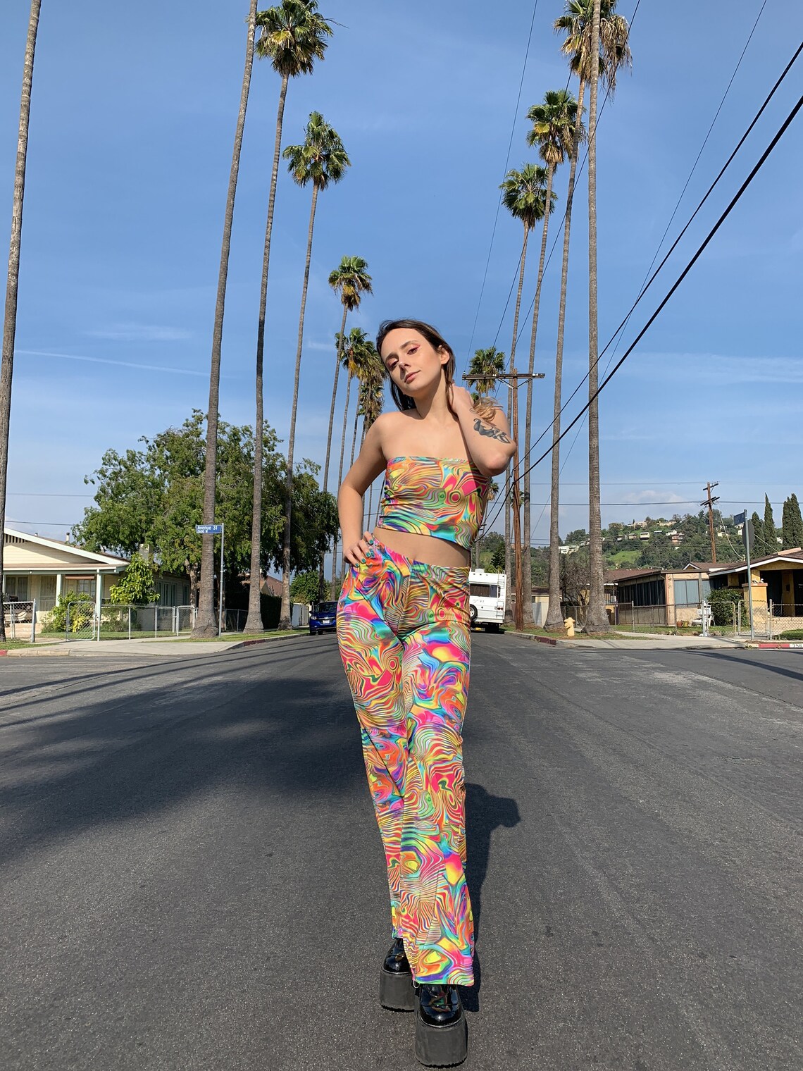 High Waisted Rave Bottom Psychedelic Rave Top Burning Man | Etsy
