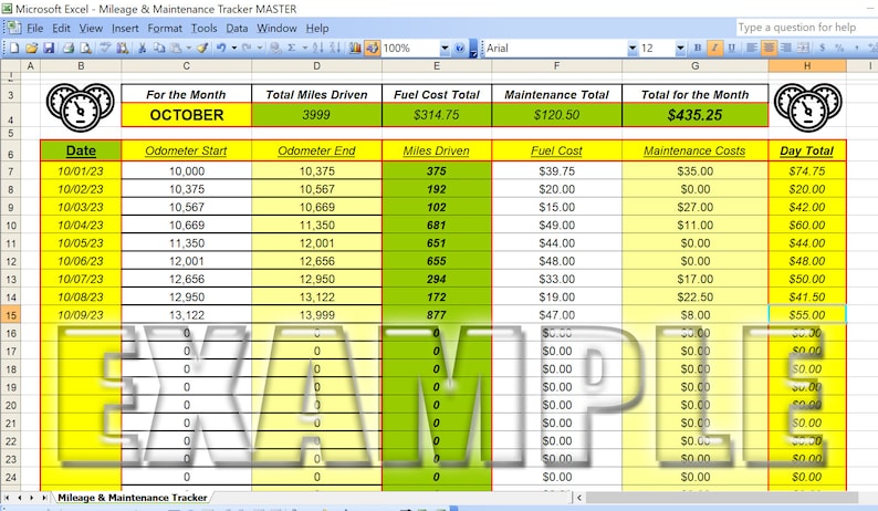 The Mileage & Maintenance Tracker Excel Spreadsheet | Expense Log ...