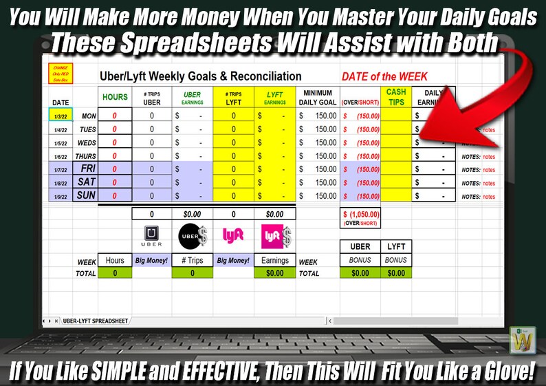 The Uber/lyft-driver Weekly Goals & Reconciliation SPREADSHEET ...