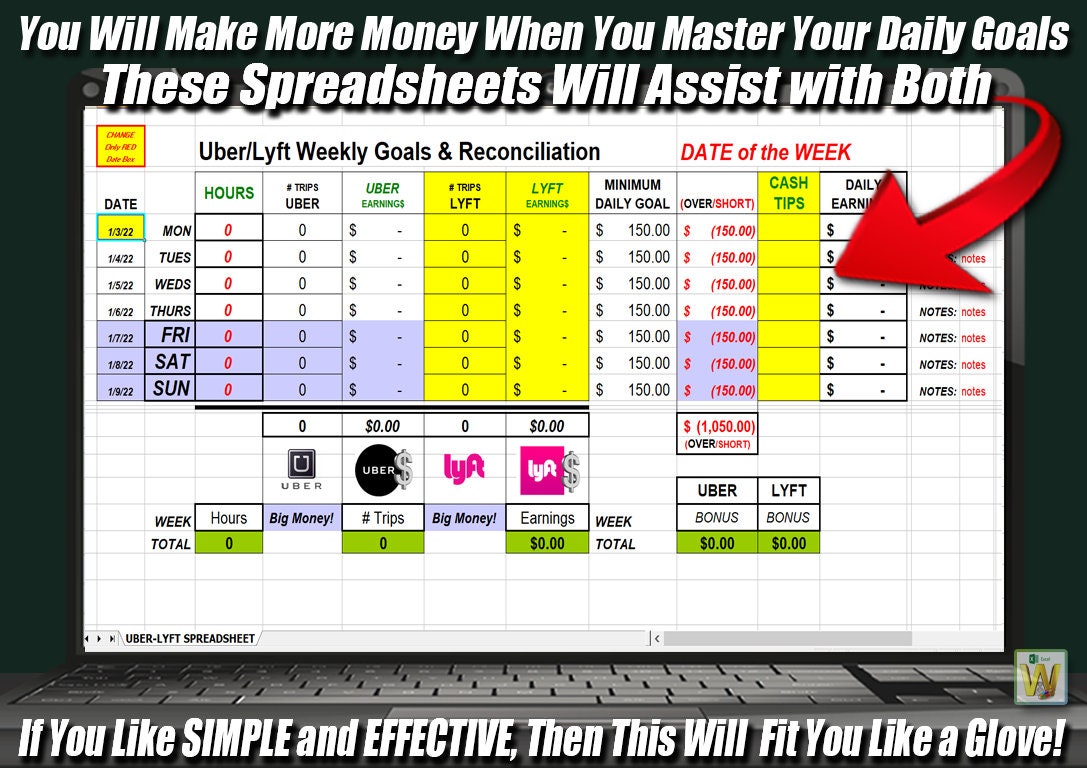 The Uber/lyft-driver Weekly Goals & Reconciliation SPREADSHEET ...