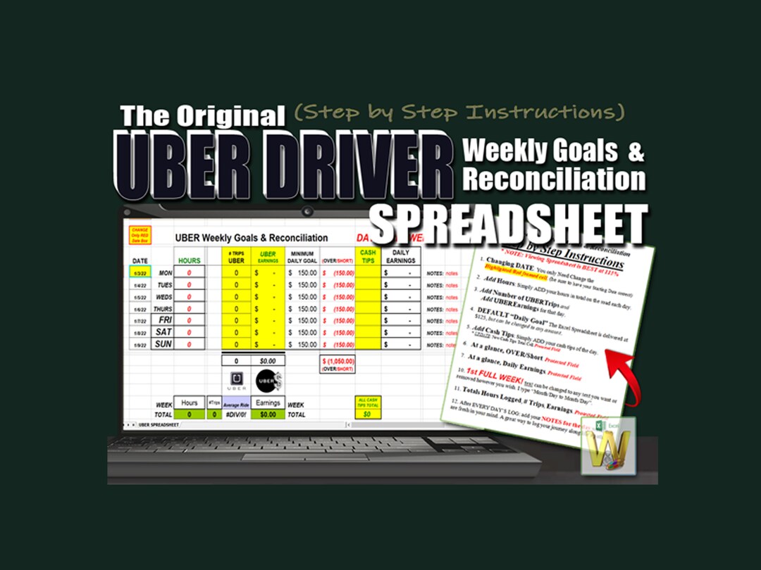 The UBER-DRIVER Weekly Goals & Reconciliation SPREADSHEET | Business ...