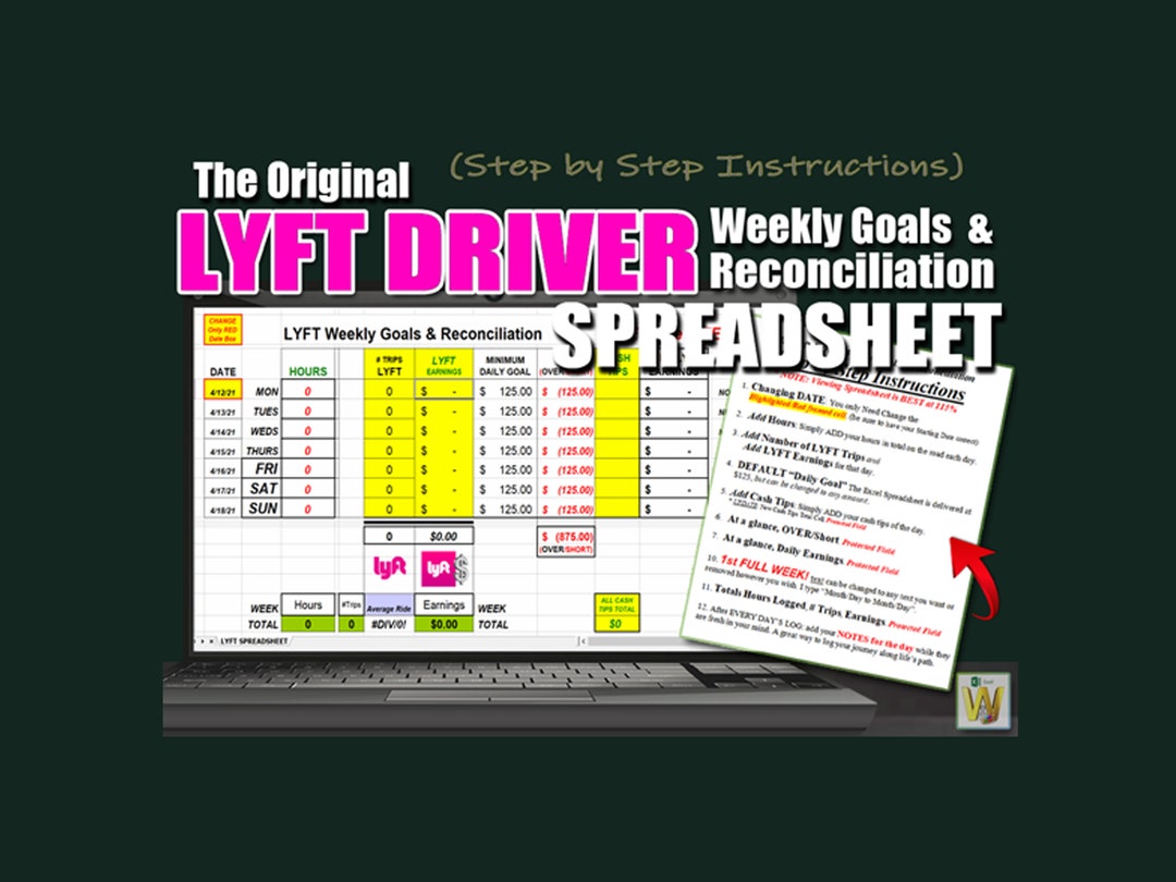 The LYFT-DRIVER Weekly Goals & Reconciliation SPREADSHEET | Business ...