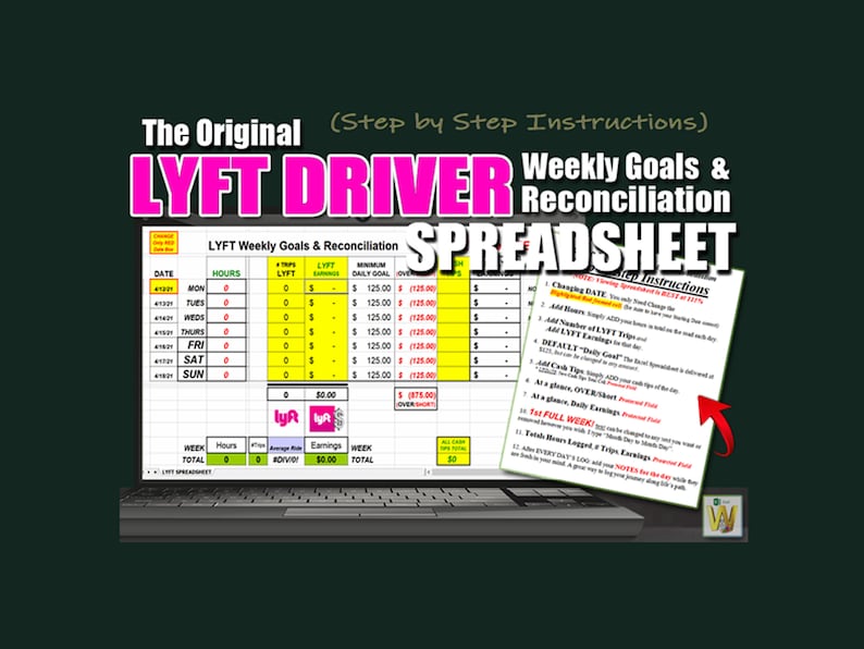 The LYFT-DRIVER Weekly Goals & Reconciliation SPREADSHEET | Business ...